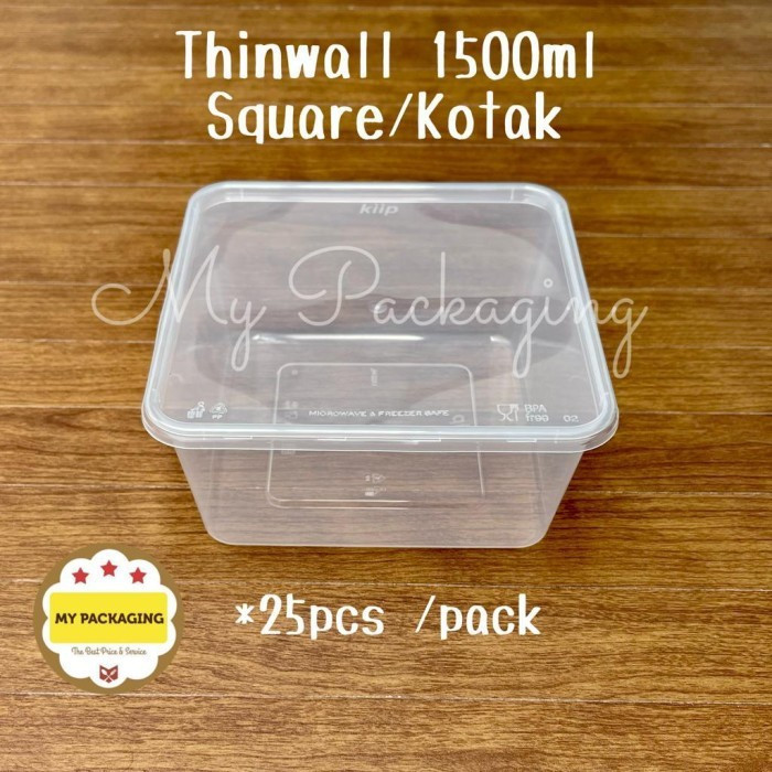 Jual Thinwall Square 1500ml Kotak - 25 pcs merek KLIR atau ENVI atau ...