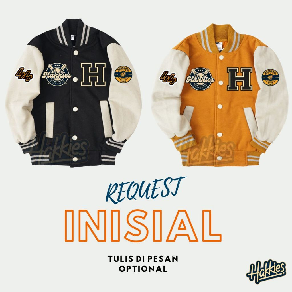 Jual FG45TY HAKKIES Varsity Jacket Baseball Anak Inisial A-Z Laki Laki ...