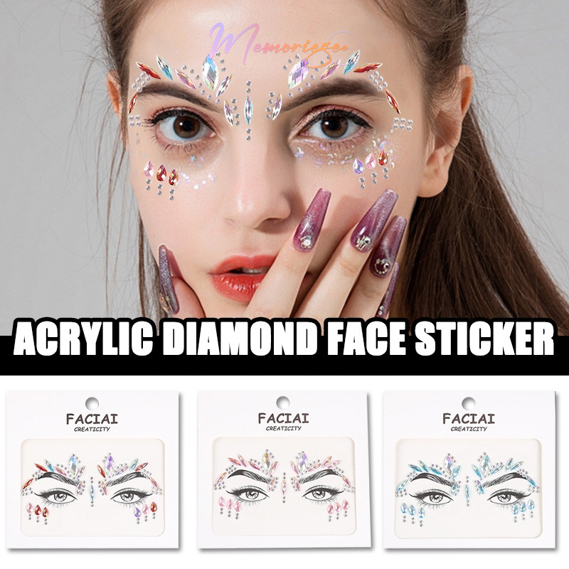 Jual COD- Rhinestones Stiker Wajah 3D Face Gems Sticker Crystal Face ...