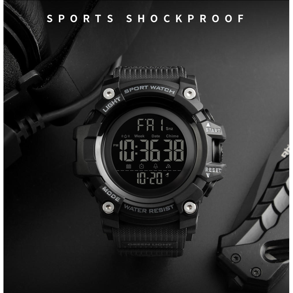 Jual Shockproof 2 Time Sport Watch Stopwatch Count Down Mens Digital ...