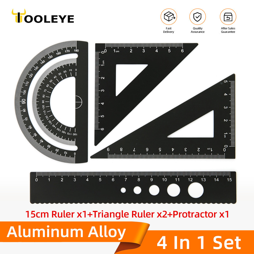 Jual 4 in 1 Metal Ruler Aluminum Alloy Angle Ruler Protractor Triangle ...