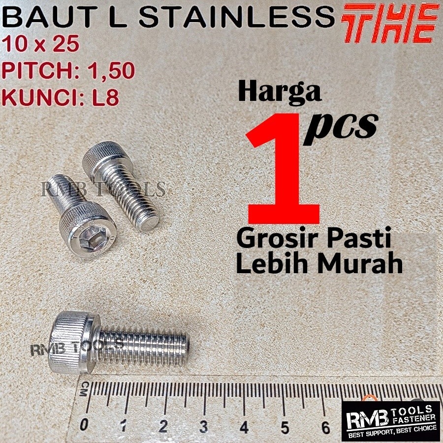 Jual Baut L Cap Hex Socket M10x25 STAINLESS STEEL 304 A2-70 BLS M10 ...