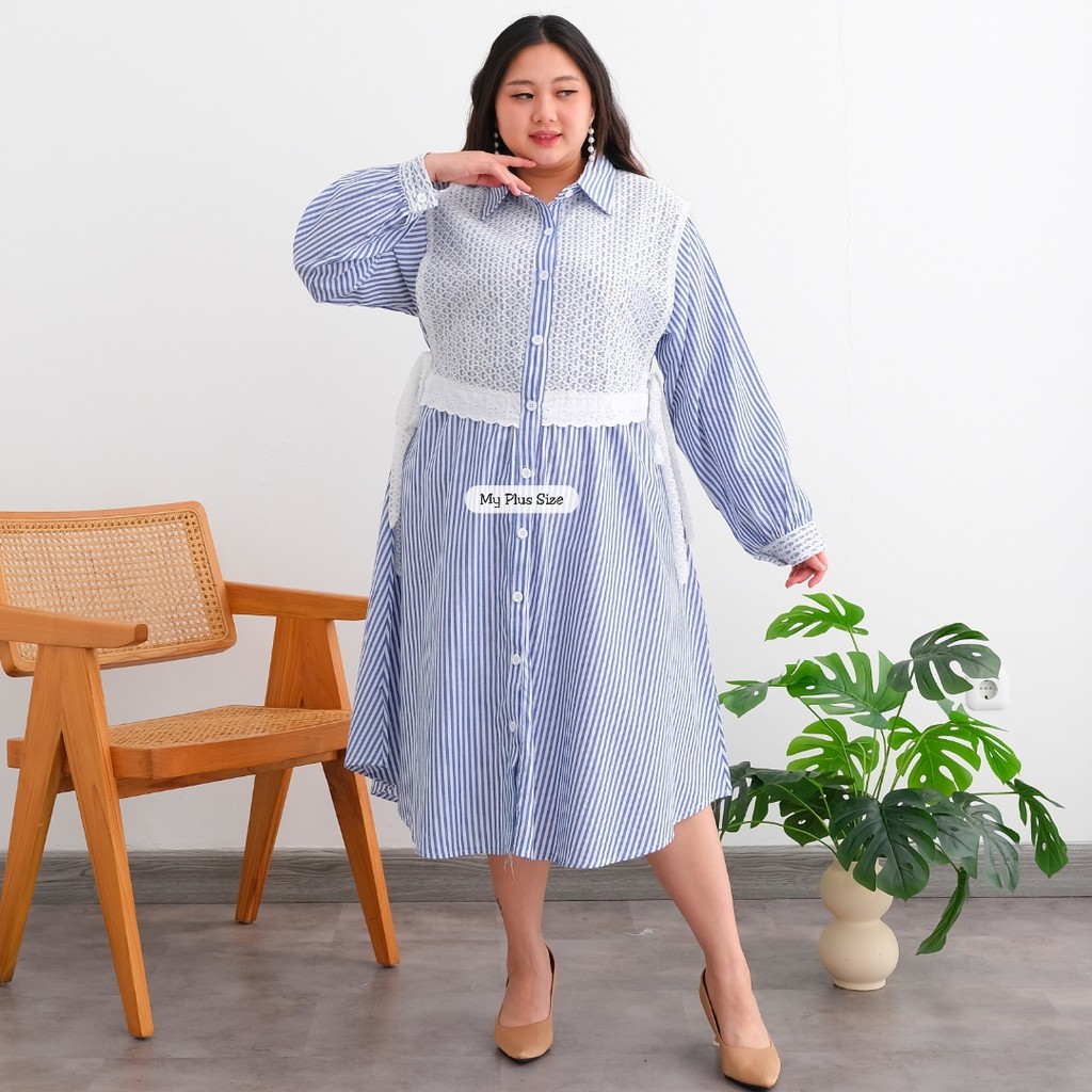 Jual Long Tunik Jumbo Wanita Salur Mix Vest Brukat 3820, Ld 125, 135 & 145 cm / Midi Dress Jumbo ...