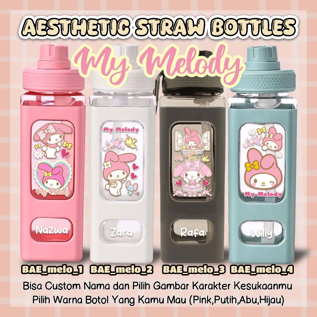 Jual Aesthetic Straw Bottles - Botol Minum Estetik Sedotan - Desain MY ...