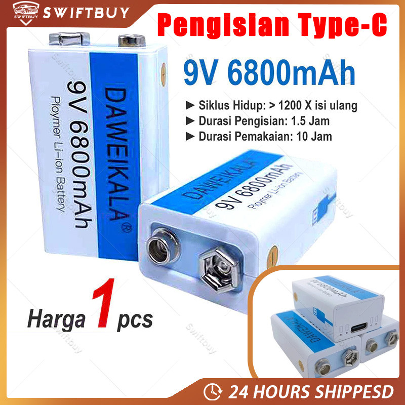 Jual Baterai 9 V Rechargeable Li-ion USB Type C 6800 mAh - D-9V - White ...