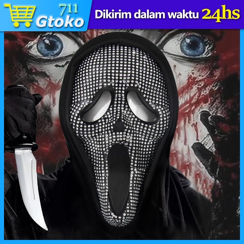 Jual Topeng Seram Halloween Krystal Glitter Skull Scary Mask Pesta ...