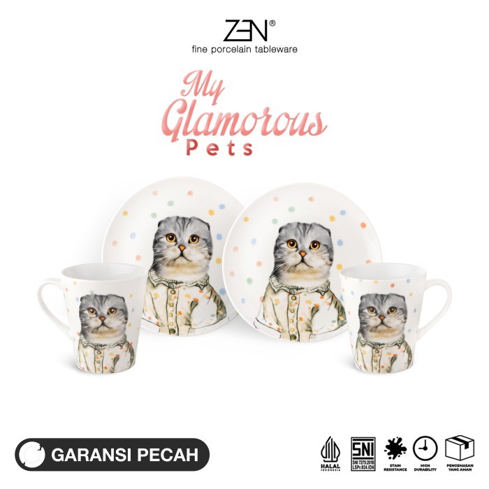 Jual ZEN Dinner Set Piring Mug Keramik My Glamorous Pet Edgy Scottish ...
