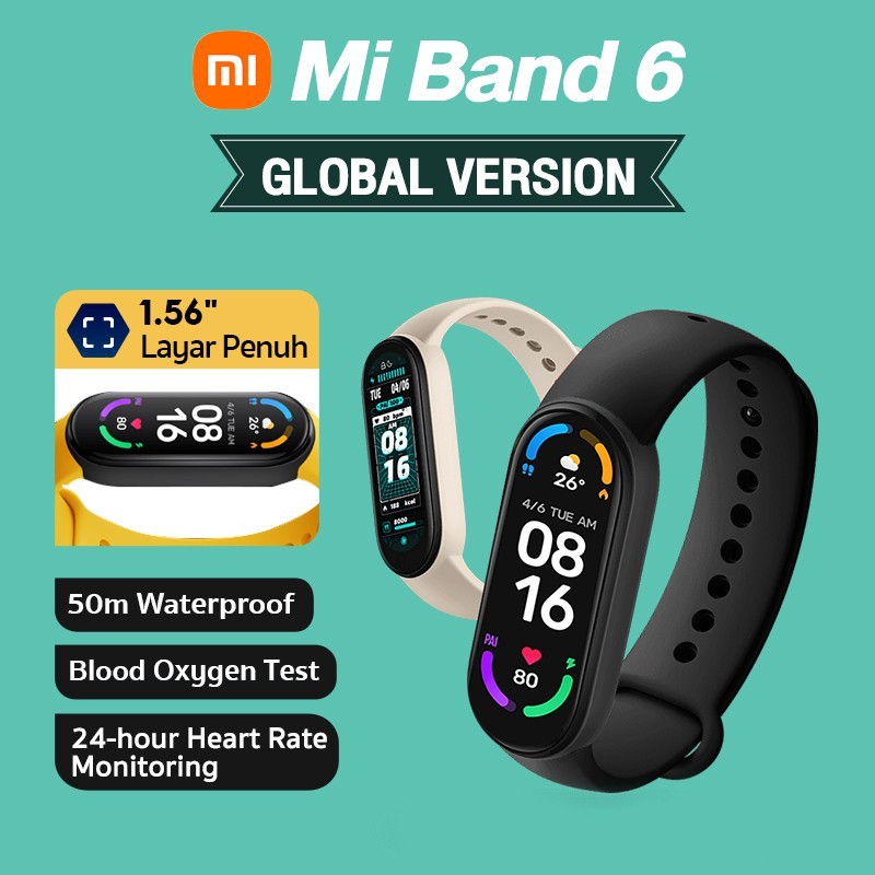 Jual Xiaomi Mi Band 6 Original Smartwatch Global Version Miband 6 Layar AMOLED- BLACK | Shopee ...