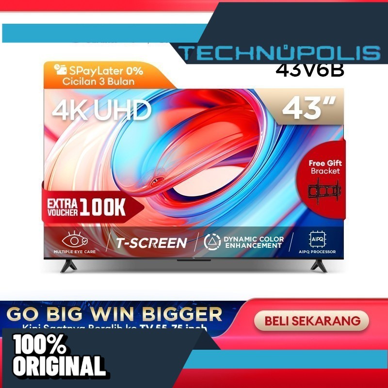 Jual TCL Smart TV - 43 Inch - 4K UHD Google TV ( Model: 43V6B) | Shopee Indonesia