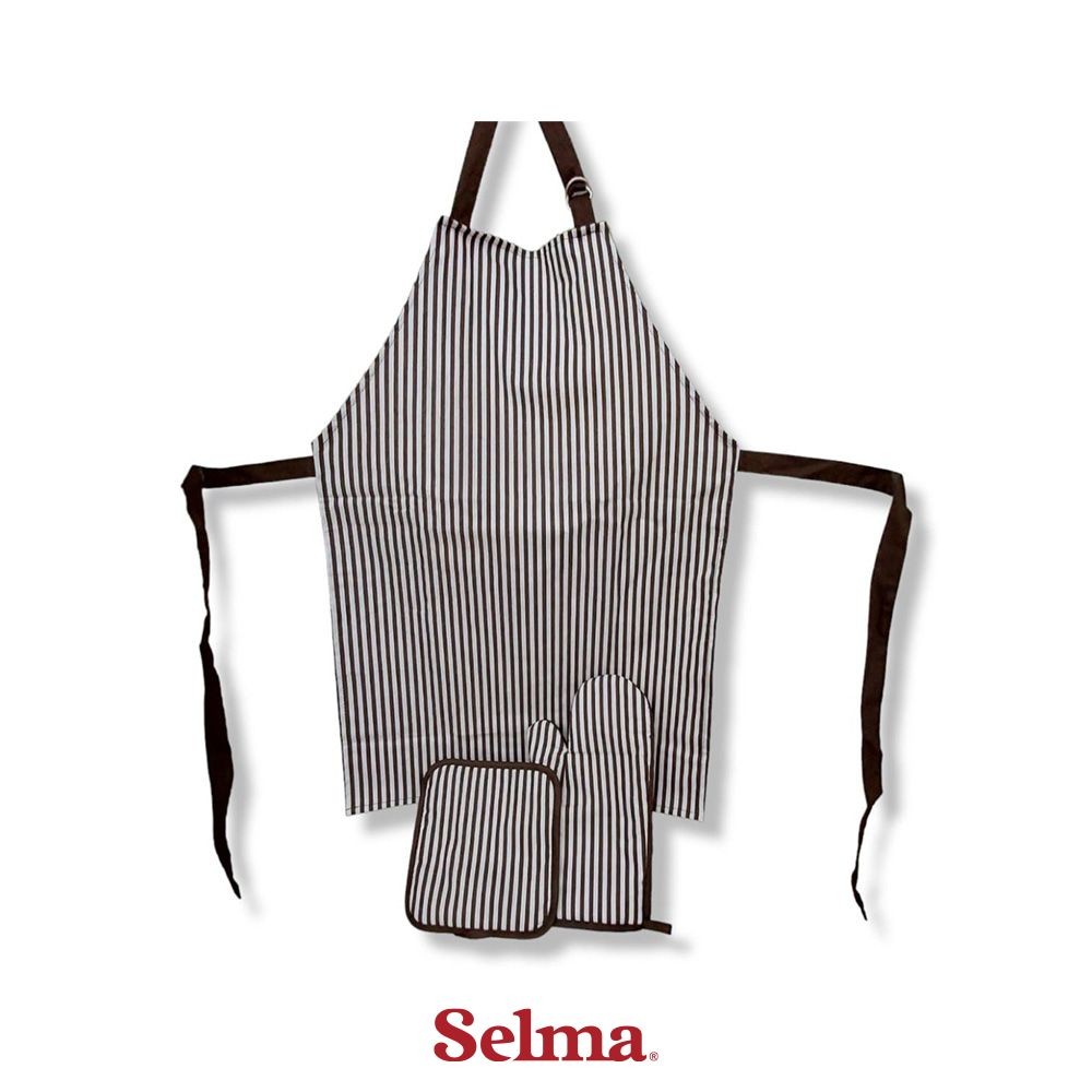 Jual Selma 50X76 cm Set 3 Pcs Celemek Dapur Stripes - Cokelat Kitchen ...
