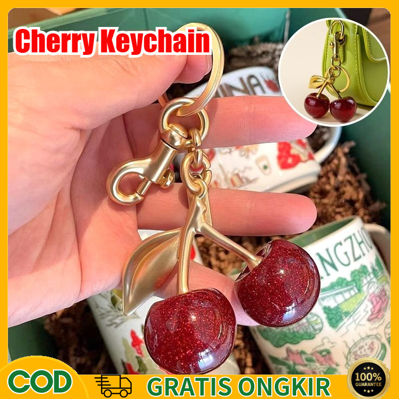 Jual 【COD】Keycahain Cherry Mewah Gold/Bag Cherry Keychain Hanging ...