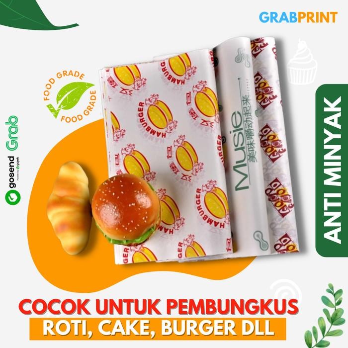 Jual Kertas Foodgrade Wrapping Custom Bungkus Burger Roti Makanan 24x27 ...