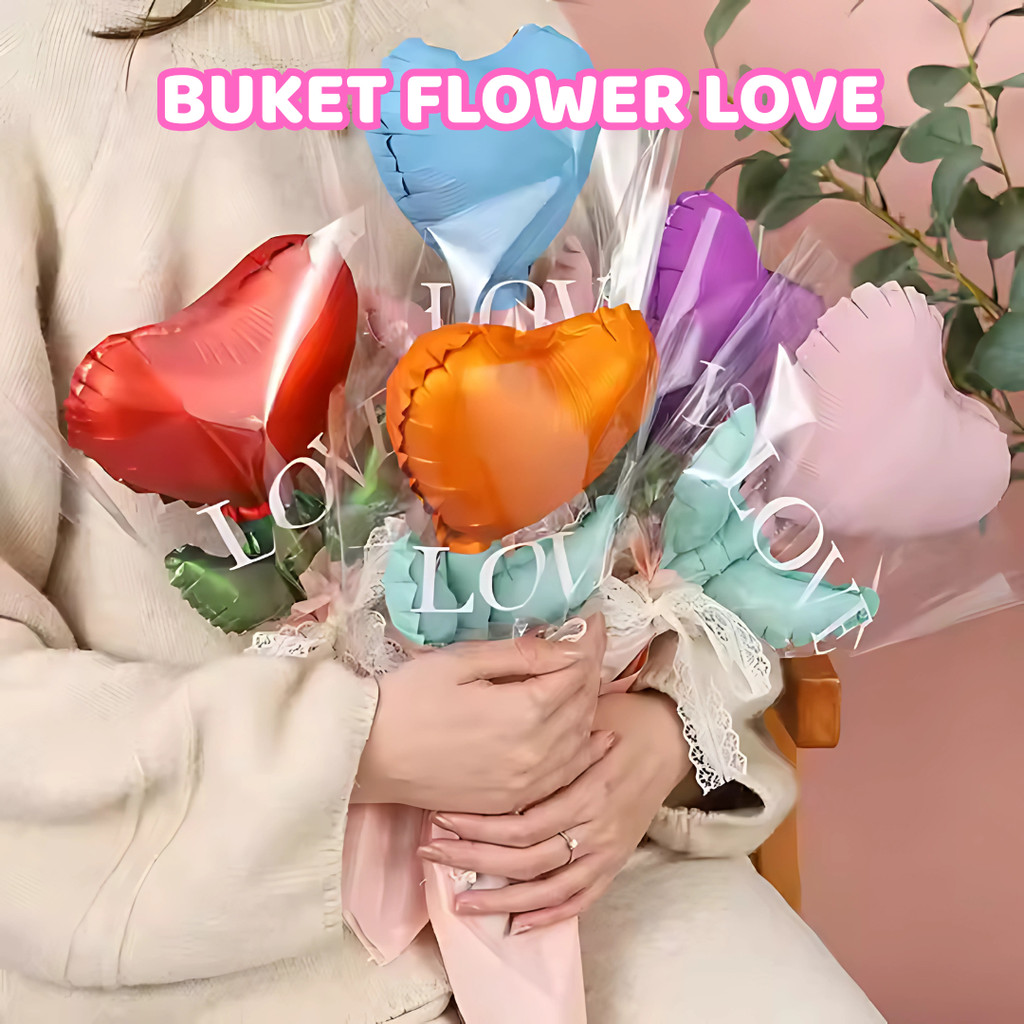 Jual Balon Bunga Buket Balon Foil Love Hadiah Buat Cewek Bucket Balloon ...