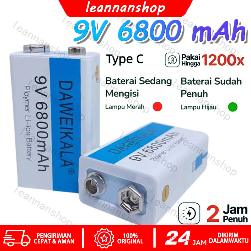 Jual Baterai 9 V Rechargeable Li-ion USB Type-C 6800 mAh D 9V / baterai ...