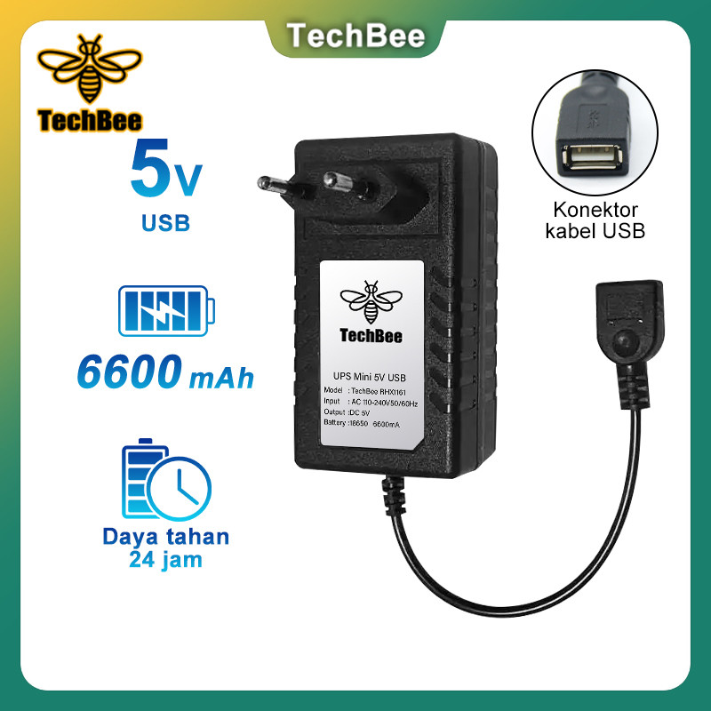 Jual TechBee UPS Mini USB 5V 2A Adaptor Power CCTV 5400/6600mAh Mini ...