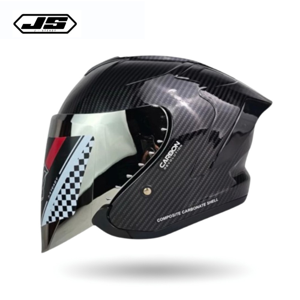 Jual Helm JS Armor Ori Motif Carbon Glossy / Half Face Helmet Cowok ...