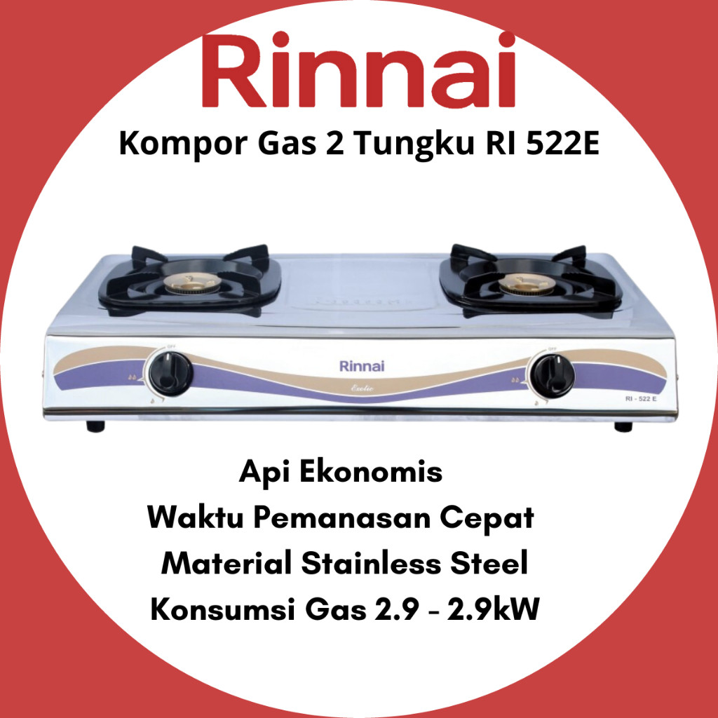 Jual RINNAI KOMPOR GAS 2 TUNGKU RI 522E/RI522E/API EKONOMIS/STAINLESS ...