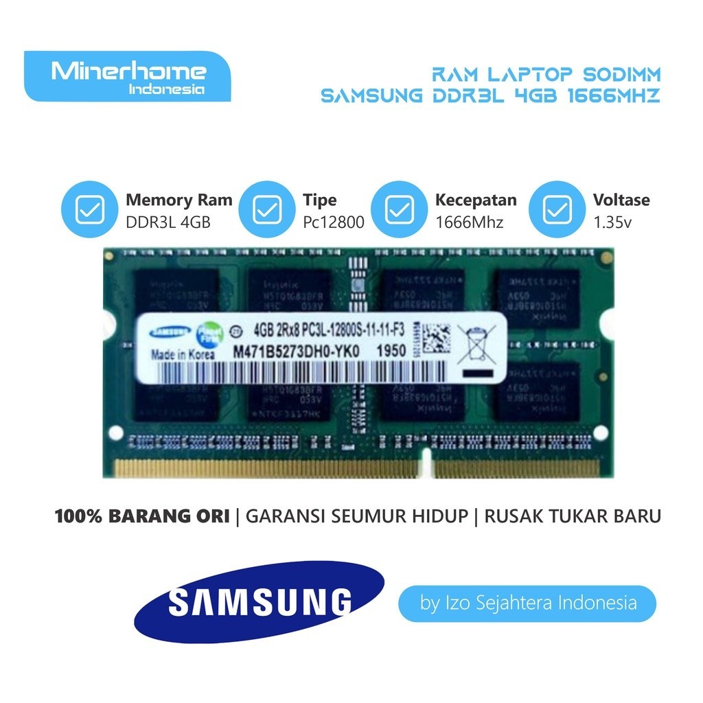 Jual Memory RAM Laptop Samsung Sodimm DDR3L 4GB PC12800 1666Mhz ...