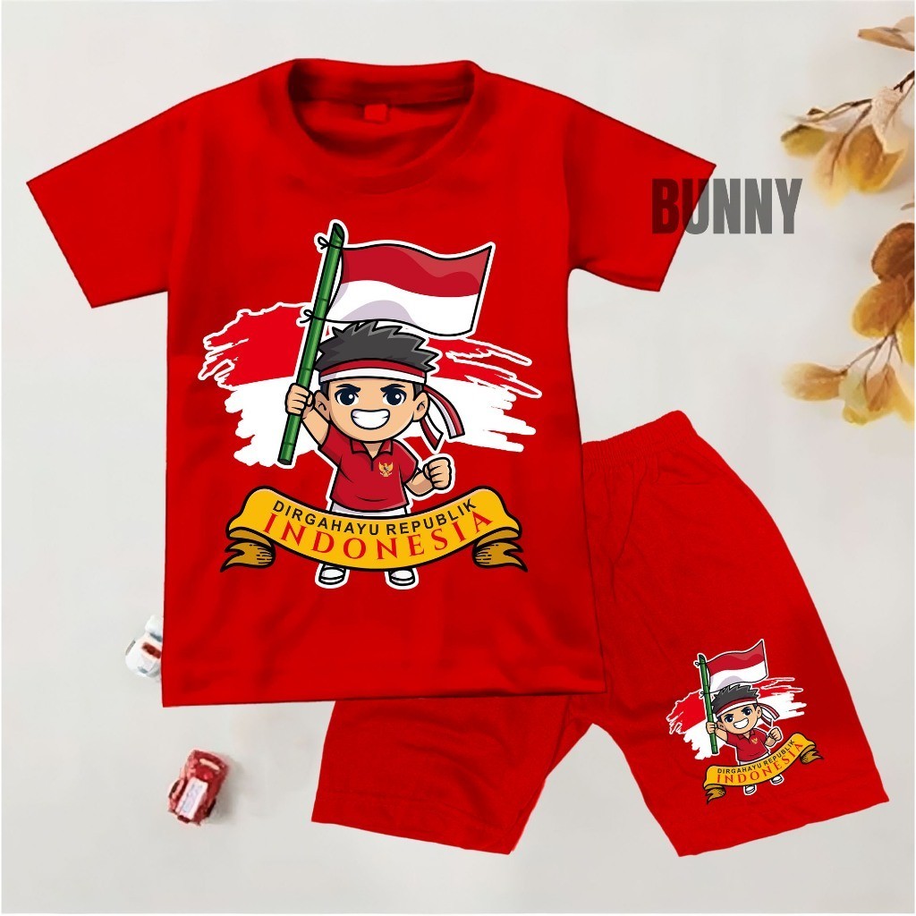 Jual Baju setelan anak laki-laki / perempuan motif 17 AGUSTUS ...