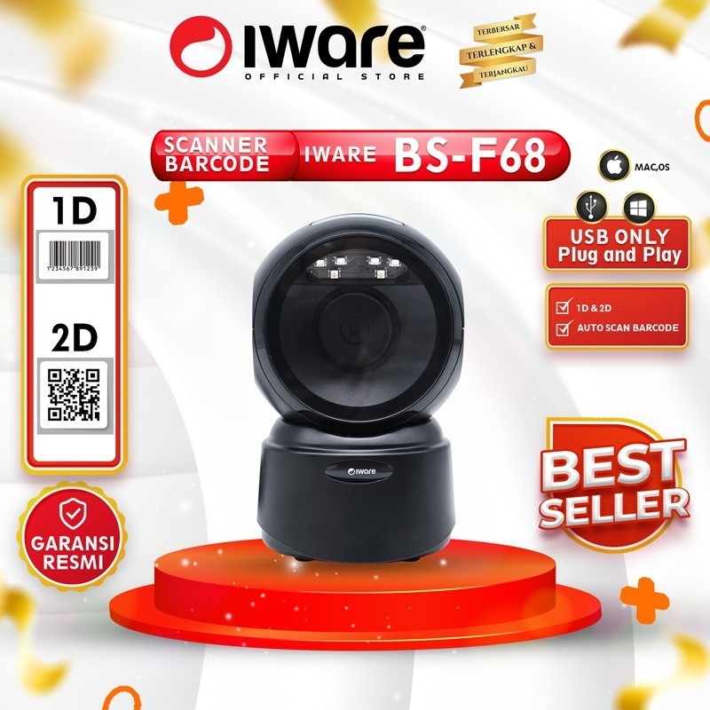Jual BARCODE SCANNER IWARE OMNI 2D BS-F68 BLACK USB (MODEL DUDUK ...
