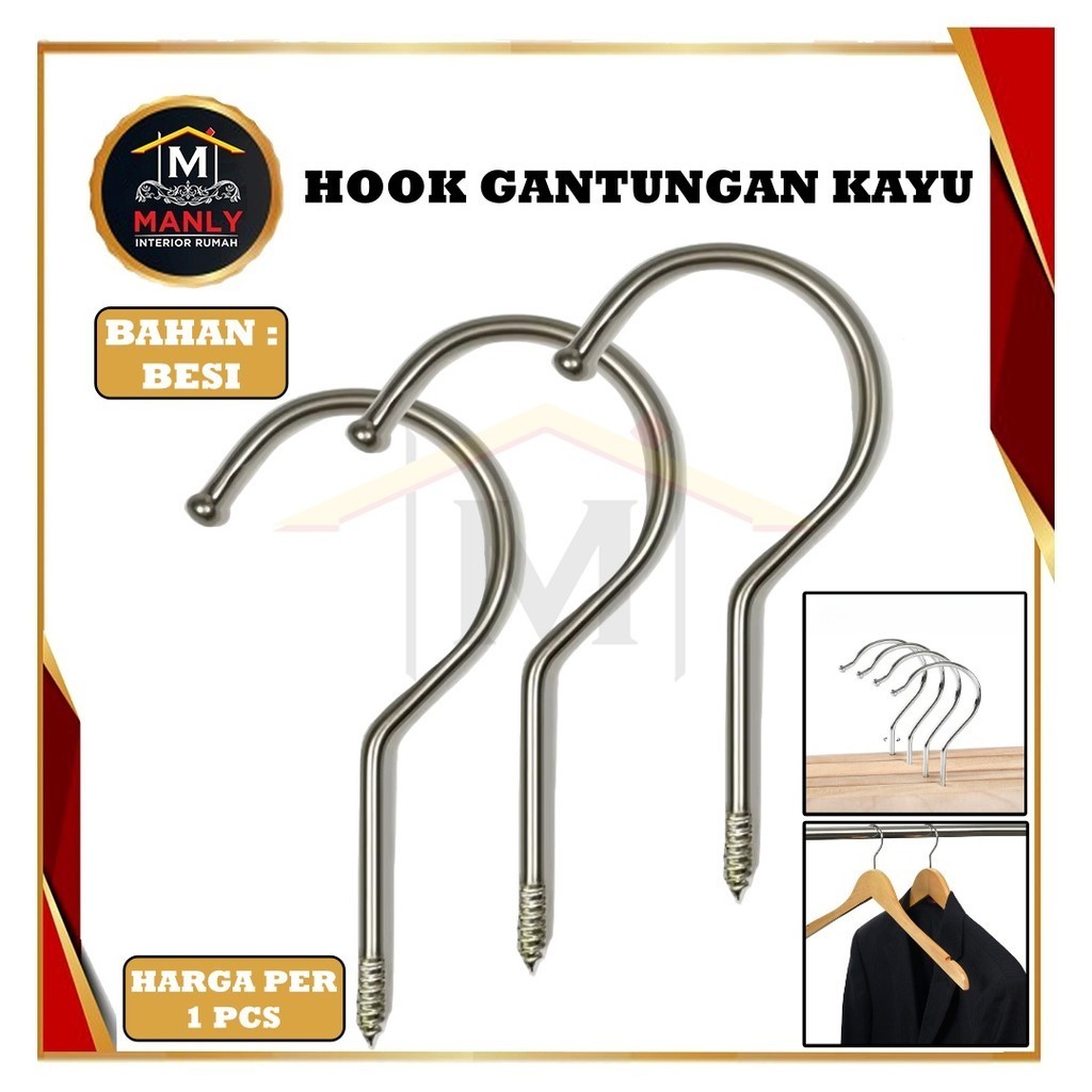 Jual Hook Hanger Kayu Besi Huk Hanger Kayu Silver Kait Hanger Kayu ...