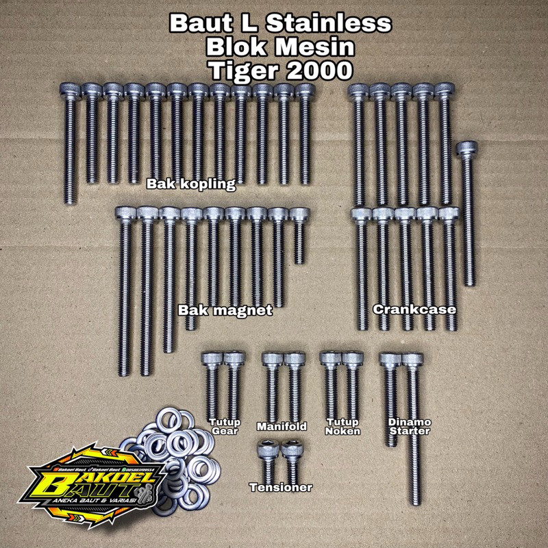 Jual Baut Stainless Blok Mesin TIGER 2000 Baut L Stainless 100% Anti ...