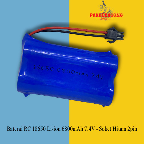 Jual Baterai Batre RC 18650 Li-ion 6800mAh 7.4V - Soket Hitam 2pin ...