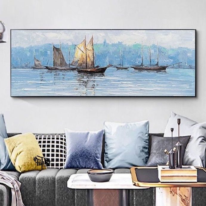 Jual lukisan kapal layar abstrak laut minimalis modern plus frame ...