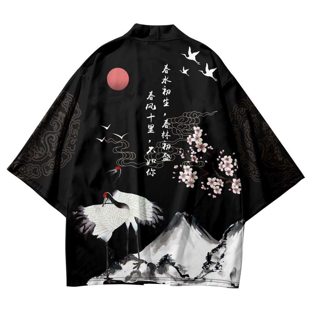 Jual Loose Black Japan Harajuku Kimono Men and Women Streetwear Beach ...