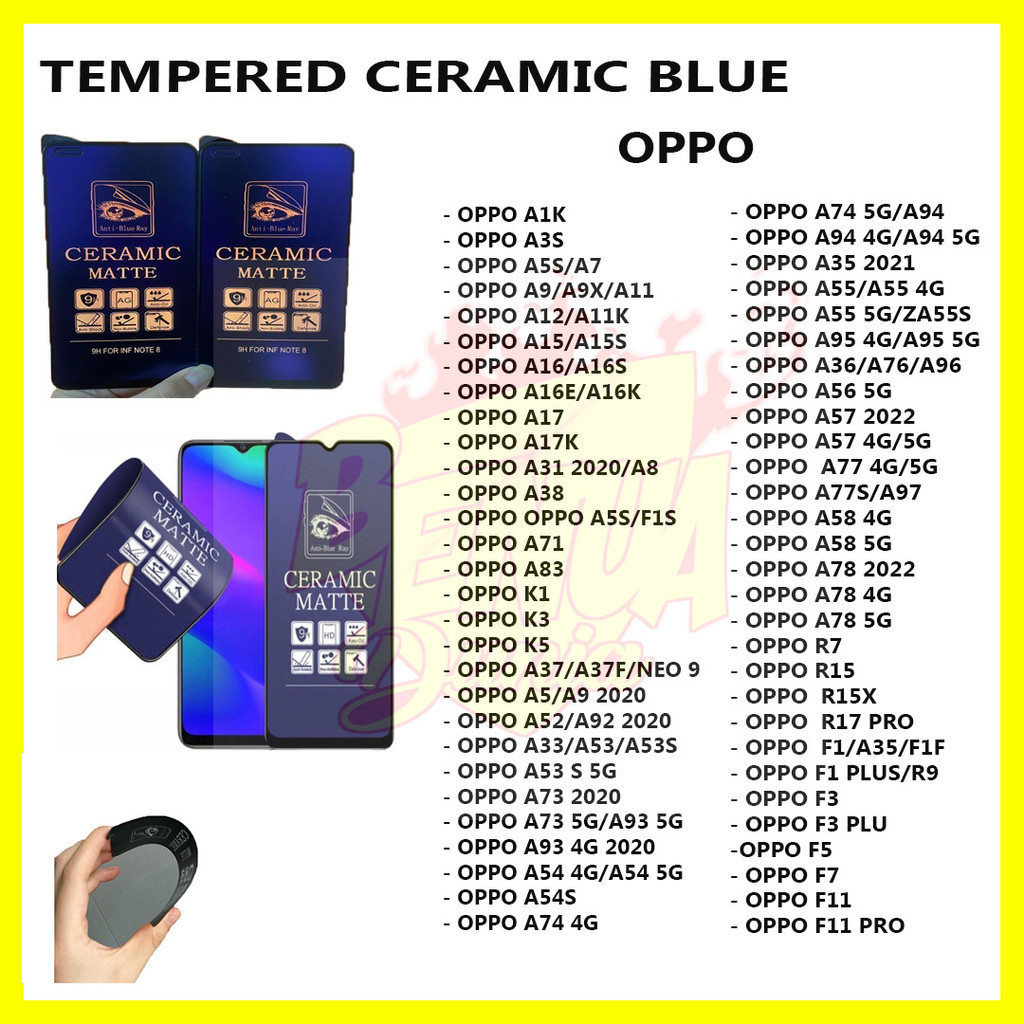 Jual TEMPERED CERAMIK BLUE OPPO A60 A74 5G A94 A35 A55 A55 5G A95 A36 A76 A96 A56 5G A57 2022 ...