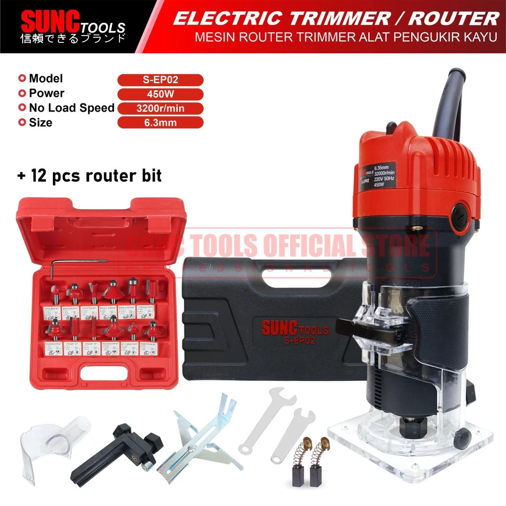 Jual SUNC TOOLS Alat Pengukir Kayu Mesin Router Trimmer 6.35mm | Shopee ...