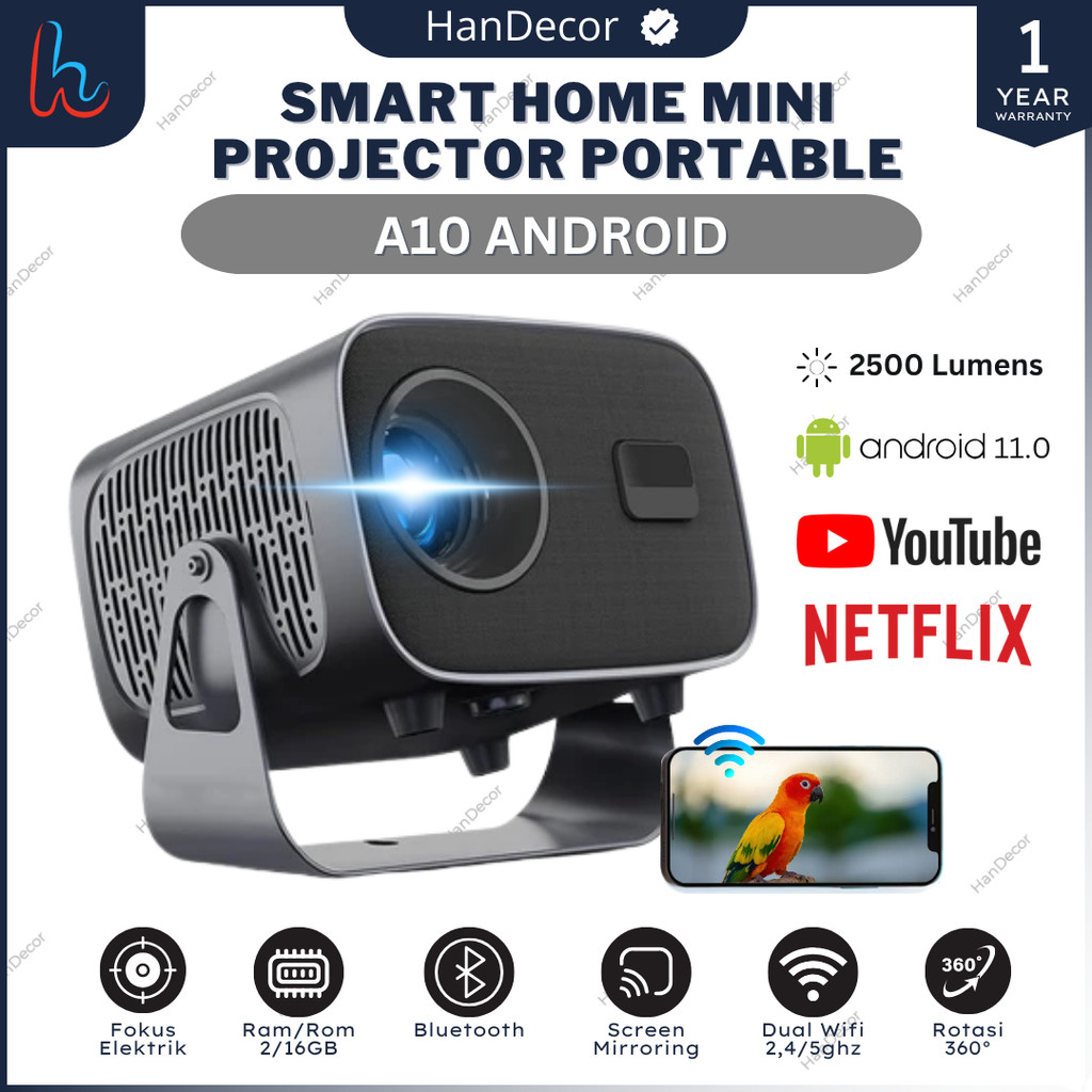 Jual Smart Proyektor Led Mini A10 Android 11.0 2500 Lumens RAM 2GB 16GB ...