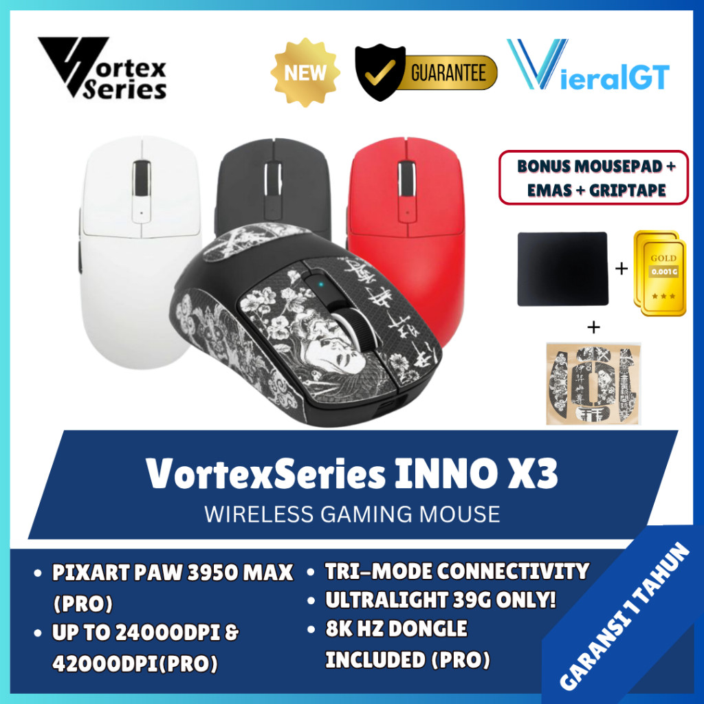 Jual Vortexseries Vortex Inno X3 / Inno X3 Pro Wireless Mouse Gaming ...