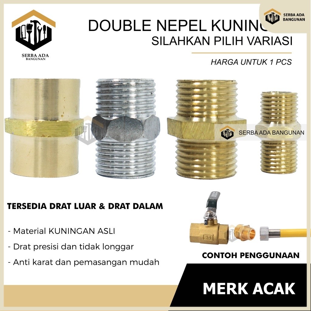 Jual SAB DOUBLE NAPLE NEPEL / NIPEL DRAT LUAR 1/2 & 1/4 INCH SAMBUNGAN PIPA KRAN SERBAGUNA ...