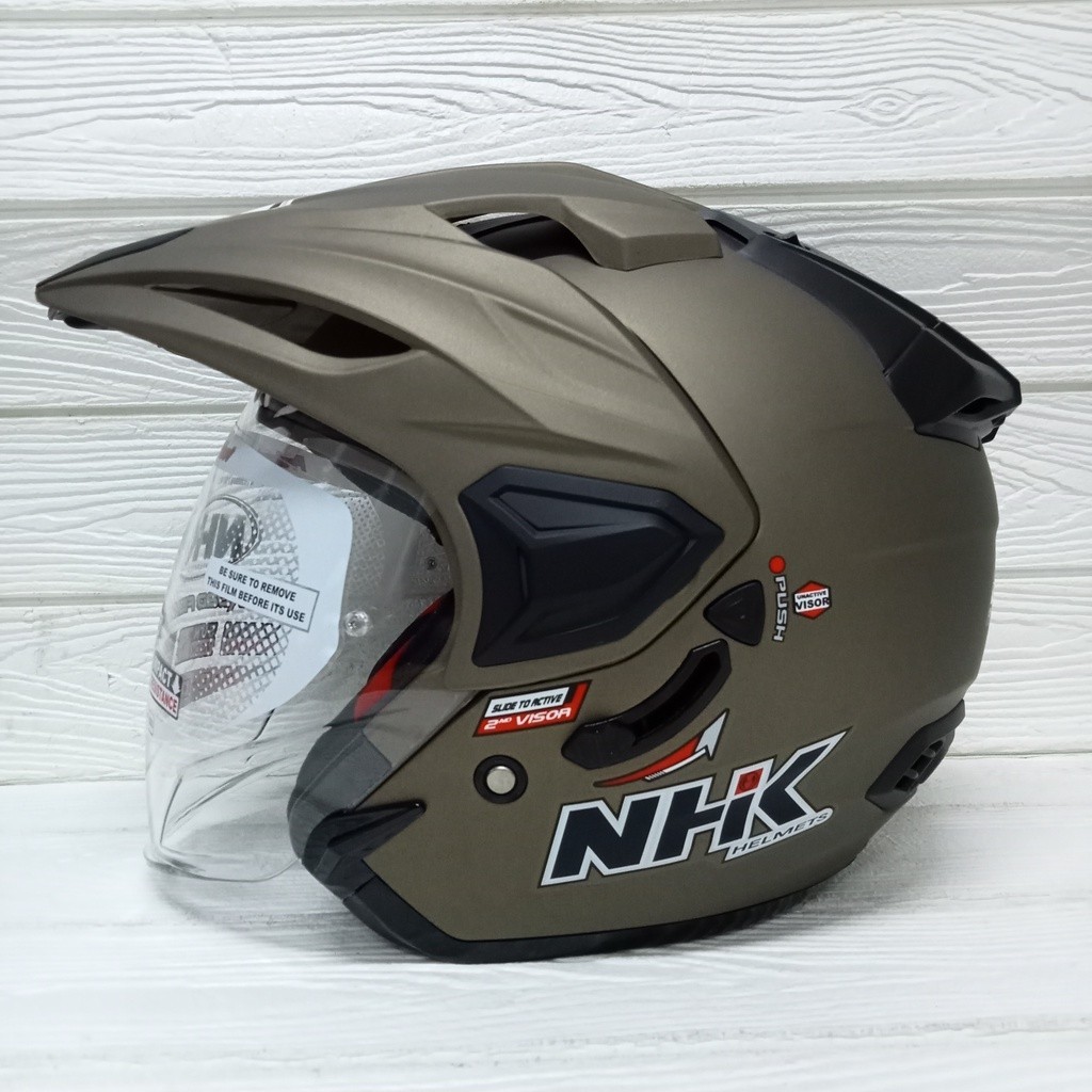 Jual HELM NHK PREDATOR CRYPTON STAR GREY DOFF | HALF FACE DOUBLE VISOR | Shopee Indonesia