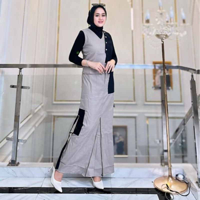 Jual Set Rompi Sleting Setelan Rompi Rok Cargo Panjang Elegant | Shopee ...