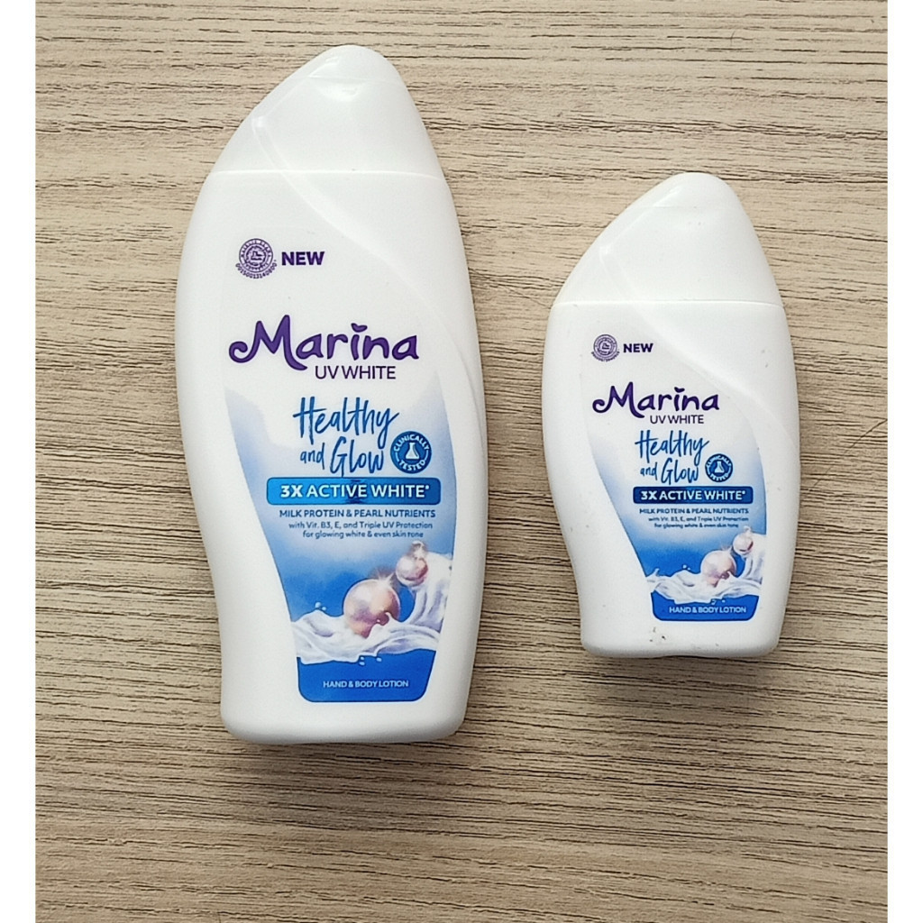 Jual Marina UV Lotion Biru Healthy glow 92 ml & 50 ml Kemasan Travel Size | Shopee Indonesia