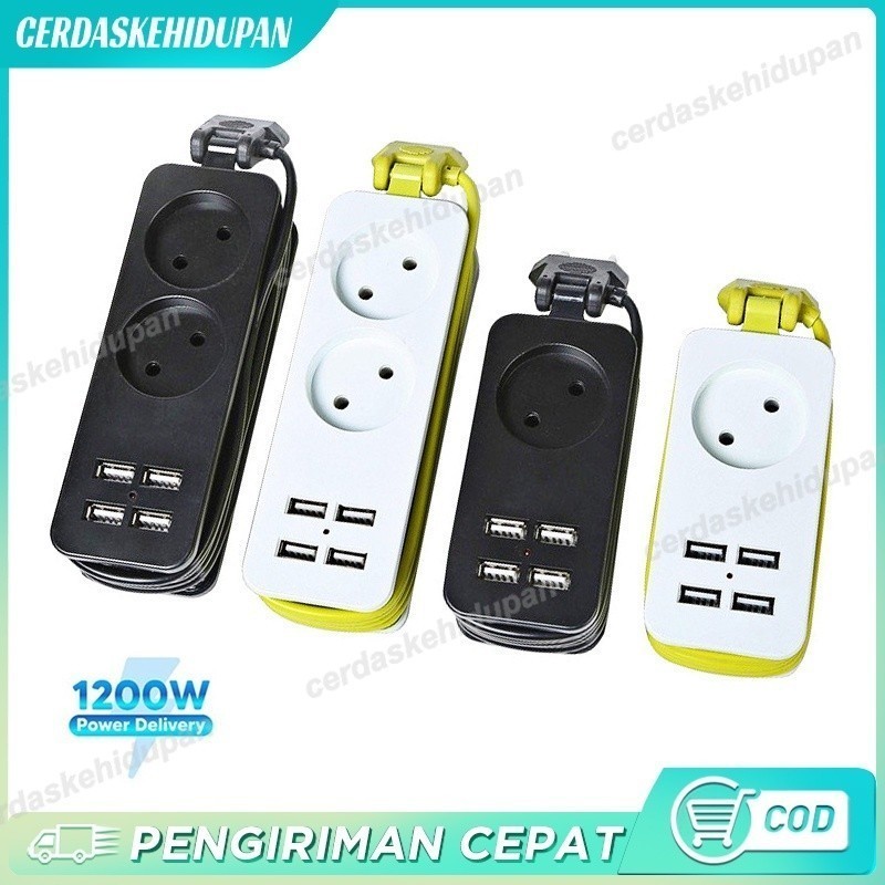 Jual Stop Kontak Power Strip Adapter with 4 USB Ports and 2 Lubang Colokan / Stop Kontak ...