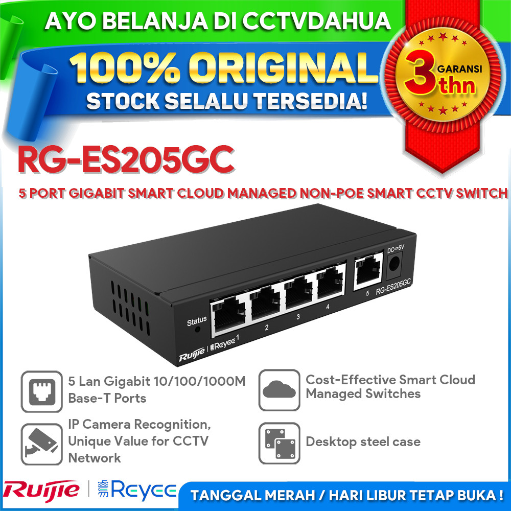 Jual RUIJIE REYEE RG-ES205GC 5 PORT GIGABIT SMART CLOUD MANAGED NON-POE SMART CCTV SWITCH ...
