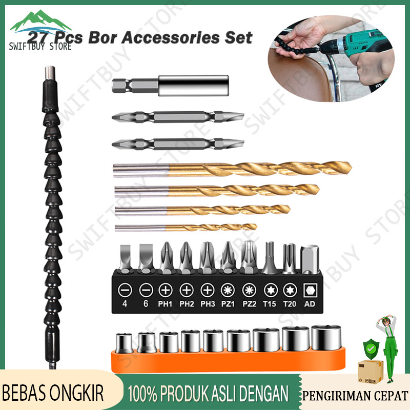 Jual 27 Pcs Mata Bor Obeng Set Bor Dinding Kayu Lubang Sekrup Tangan ...