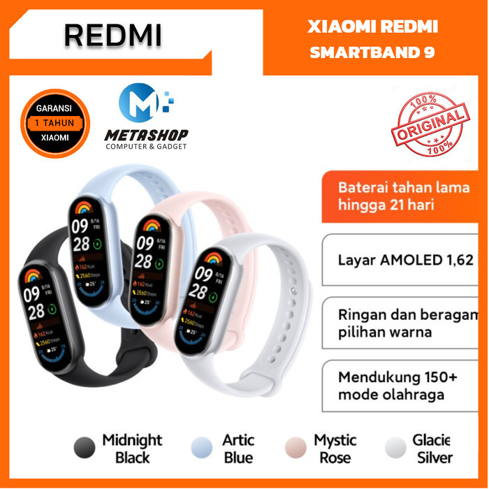 Jual Xiaomi MI Smart Band 9 150+ Mode Olahraga Layar Amoled 1,62" Gelang Jam Tangan Pintar Redmi ...
