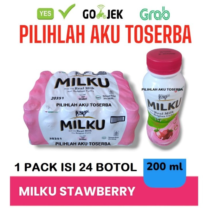 Jual MILKU Susu UHT Rasa STROBERI 200 ml - ( 1 PACK isi 24 botol ...