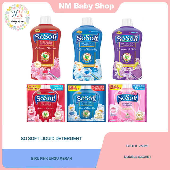 Jual SOSOFT LIQUID DETERGENT 700 ML & DOUBLE SACHET (ISI 8 RENCENG ...
