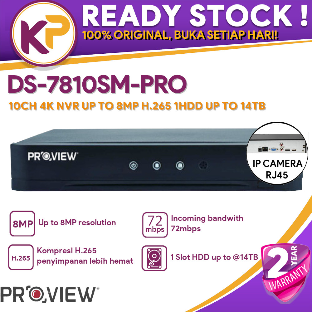 Jual PROVIEW DS-7810SM-PRO 10CH 4K NVR UP TO 8MP H.265 1HDD UP TO 14MP ...