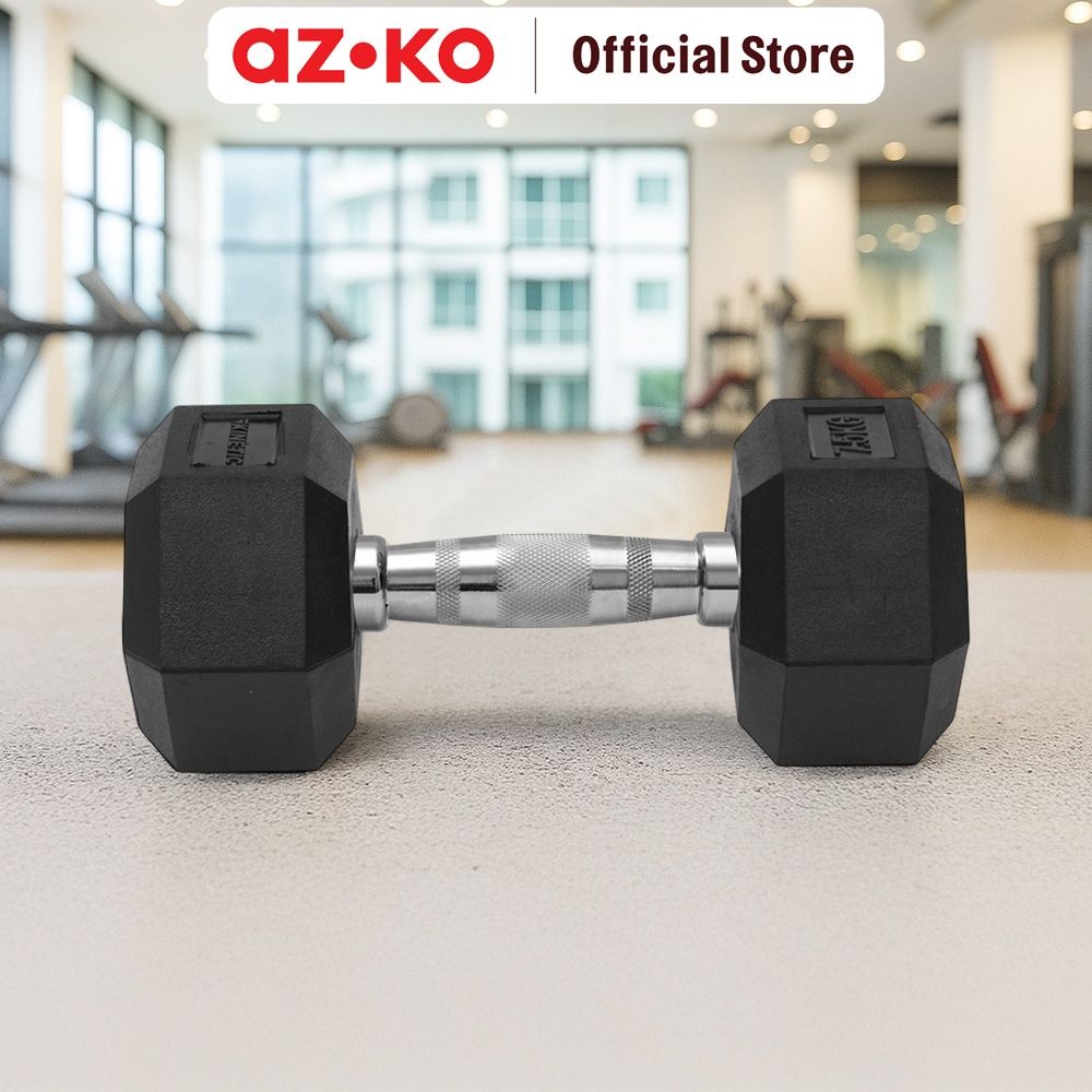 Jual AZKO Kinetic Dumbbell Rubber Hexagonal 7.5kg - Hitam Barbel Alat ...