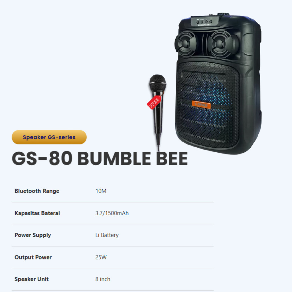 Jual G-Power Speaker GS 80 Bumble Bee Speaker Portable Bluetooth 1500mAh 8 Inch Support Karaoke ...
