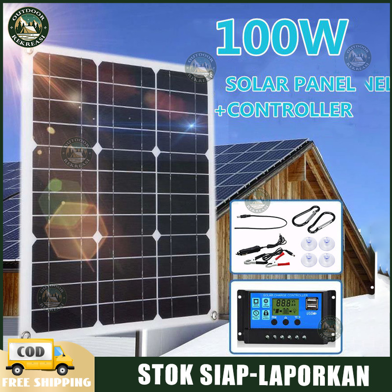 Jual Solar Panel 100W Panel Surya Solar Charge Controller LED Display ...