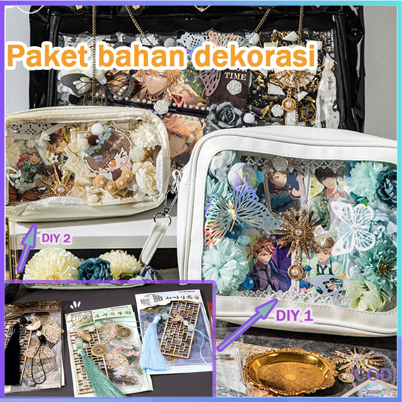 Jual [COD] Tas bahu kartun DIY dekorasi bahan gaya kuno, tas jepret ...