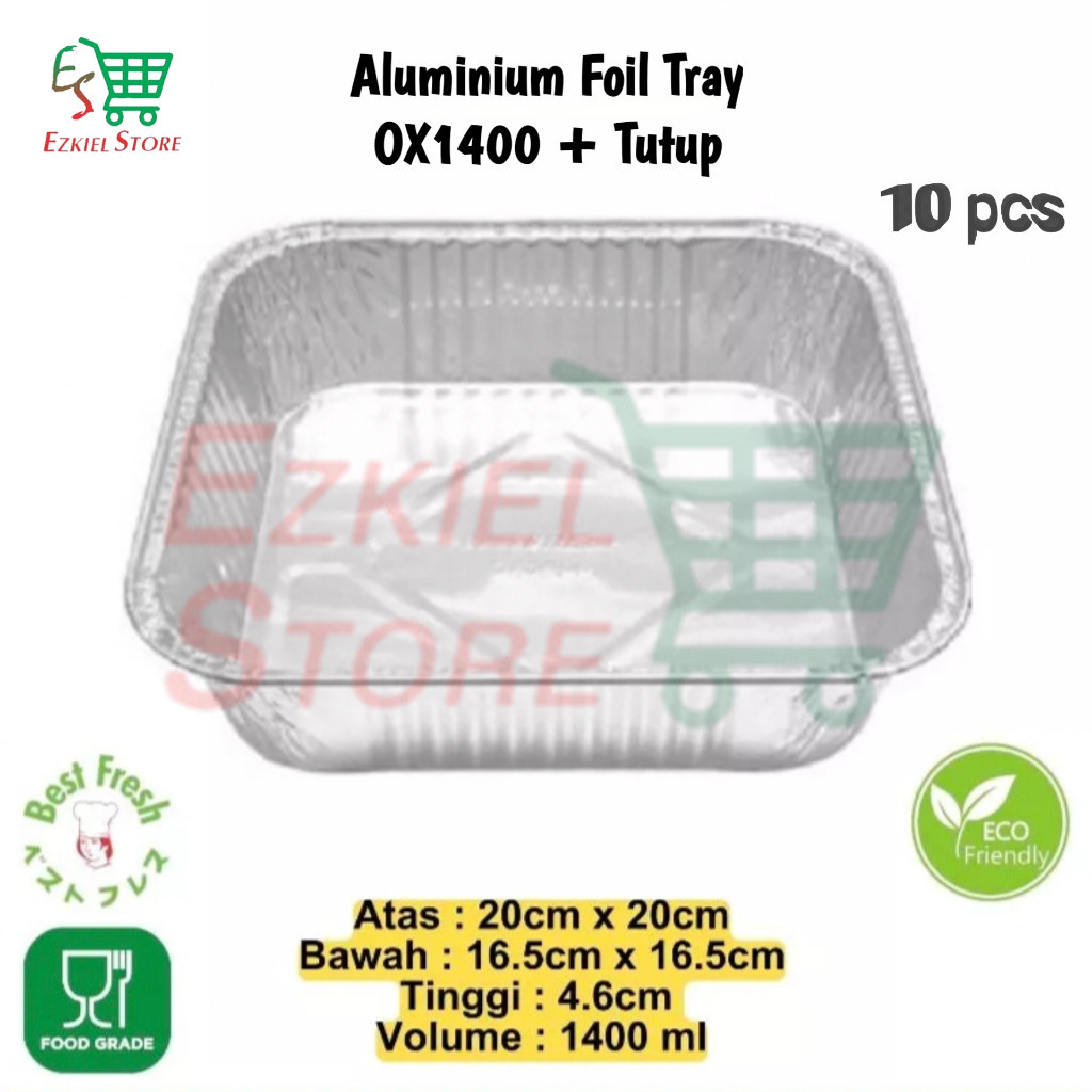 Jual Aluminium Foil Tray OX 1400 + Tutup @10 pcs | Alumunium OX1400 | Shopee Indonesia