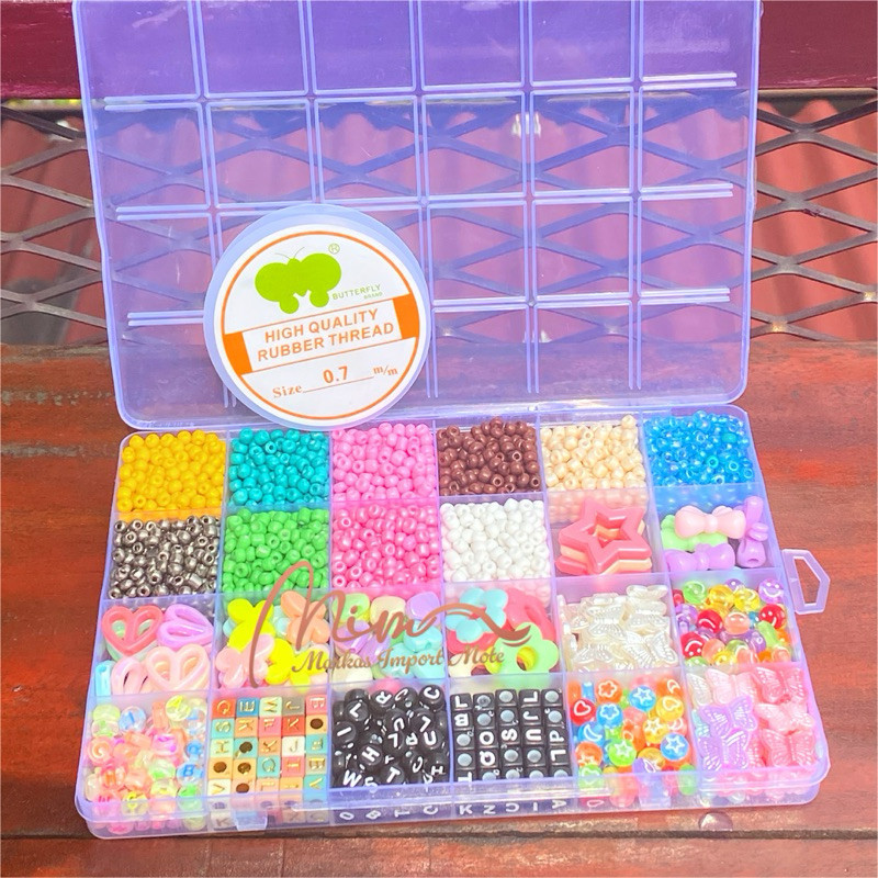 Jual Mote Set Manik Manik DIY Lengkap Aesthetic Gelang Cincin Kalung ...